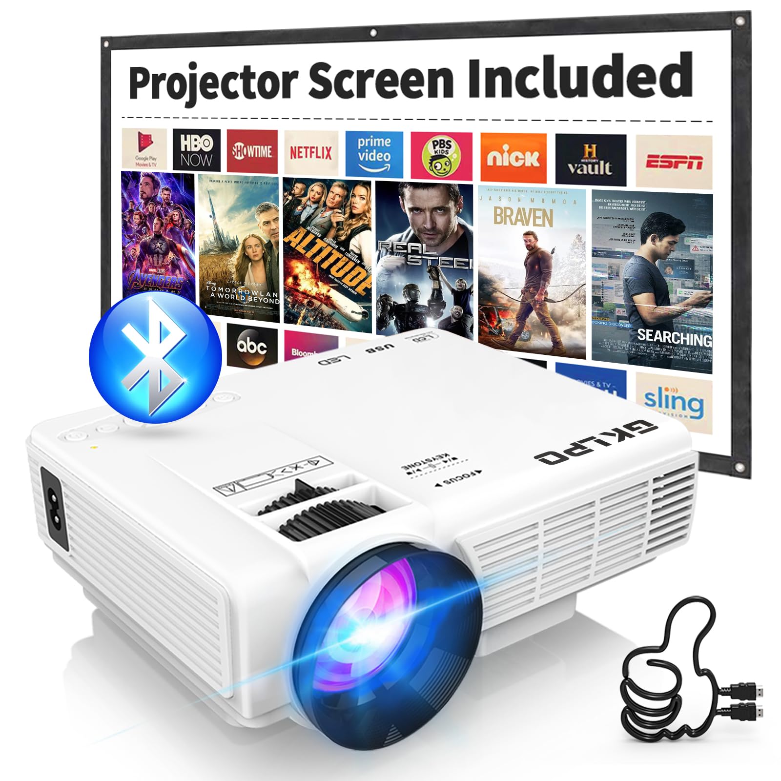 【Two-Way Bluetooth】 1080P Mini Projector with Projector Screen, 50% ...