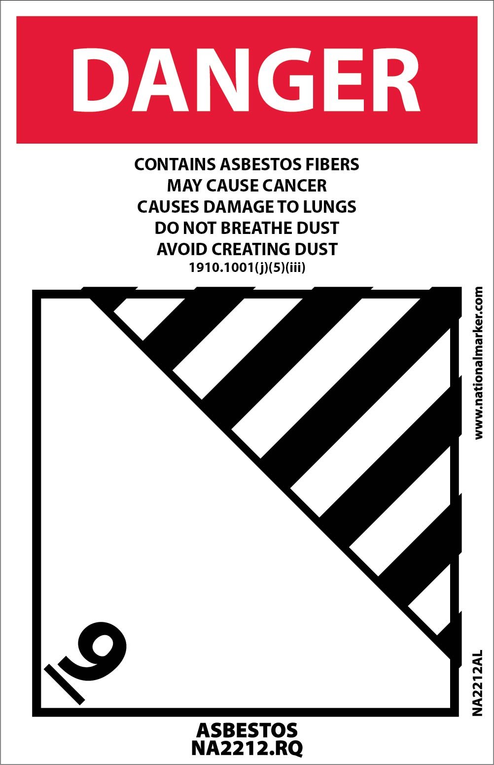 NMC NA2212AL Danger – Contains Asbestos FIBERS May Cause Cancer Label ...