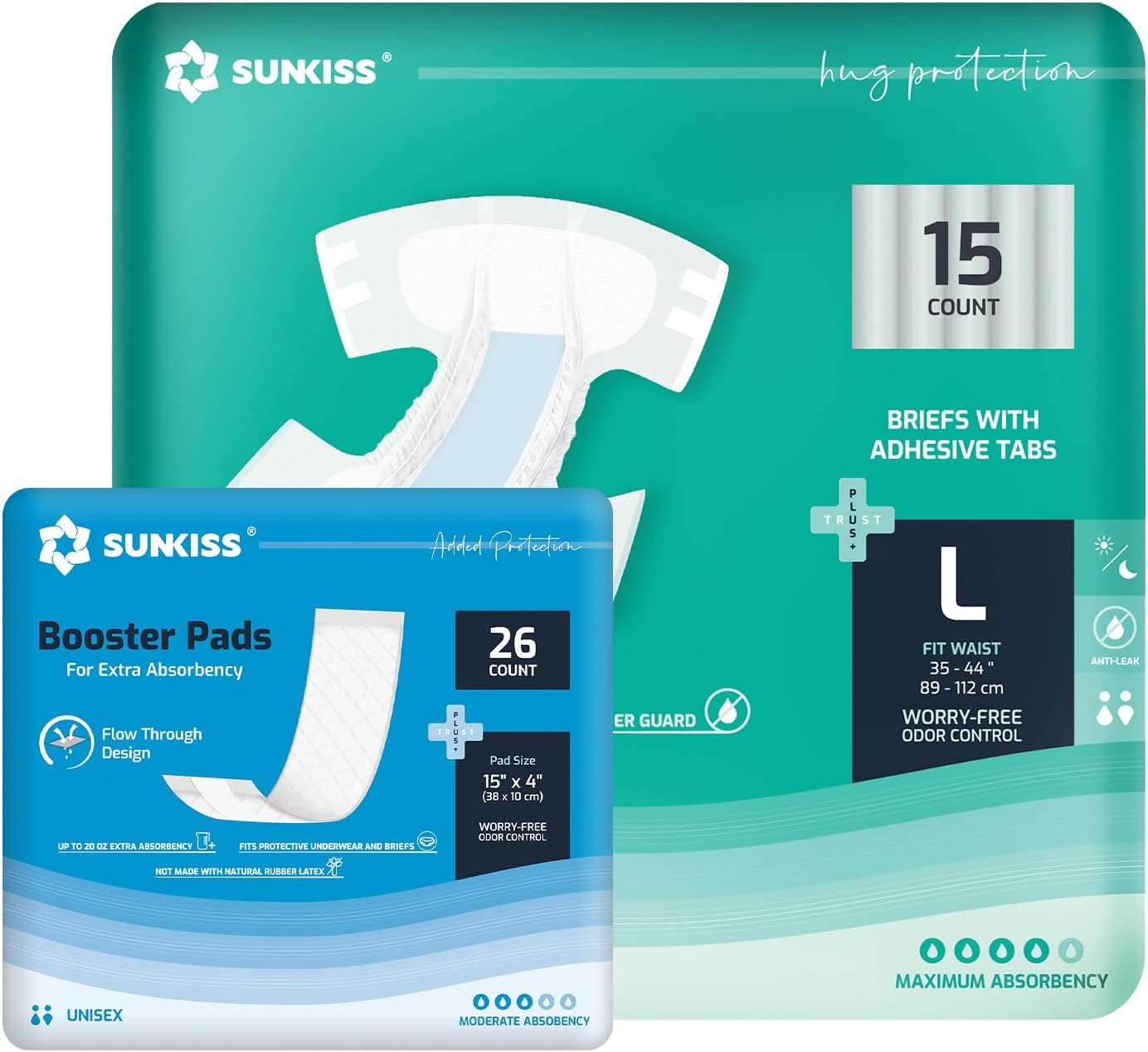 Amazon.com: SUNKISS Adult Diapers L 15 Count & Booster Pads 26 Count ...