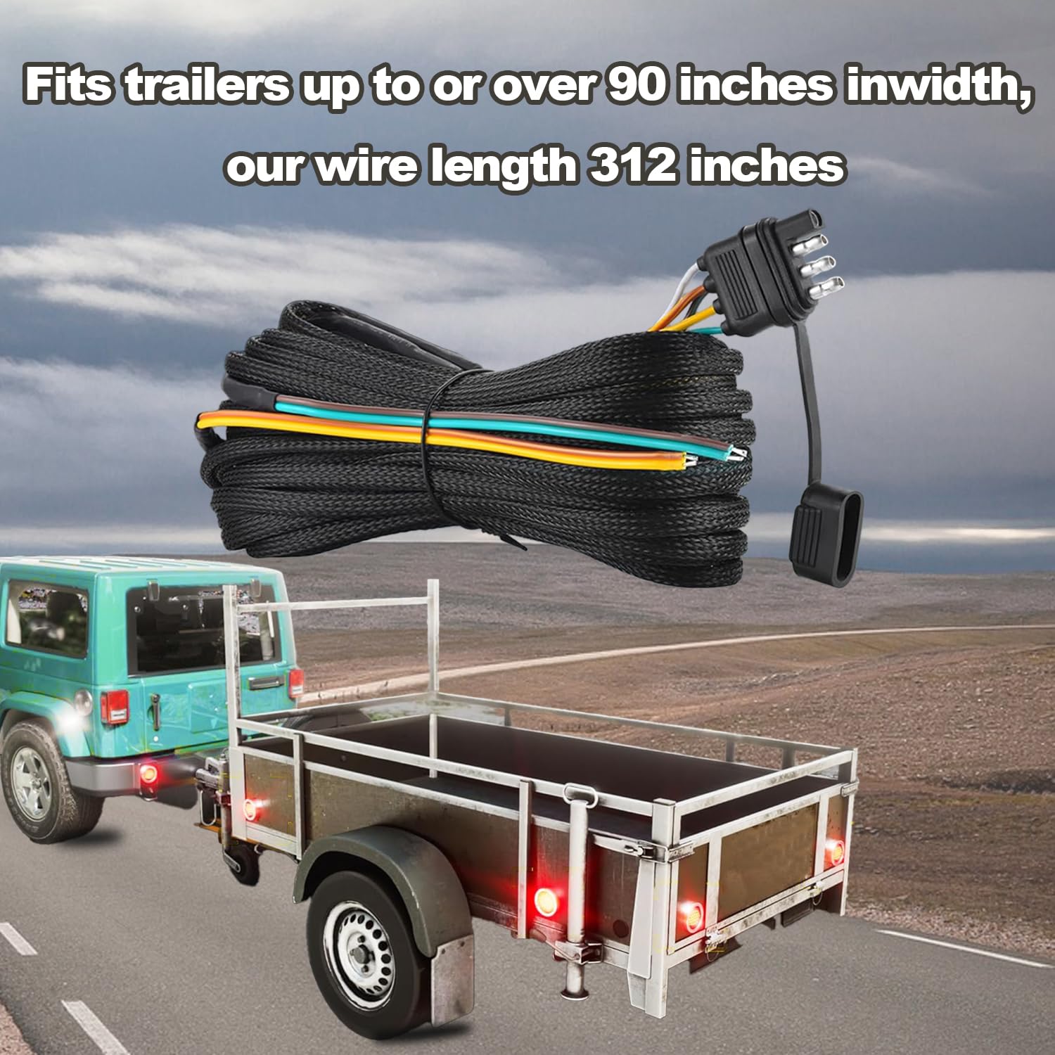 Snapklik.com : 26FT Trailer Wiring Harness Kit, 4 Pin 5 Wire Trailer ...