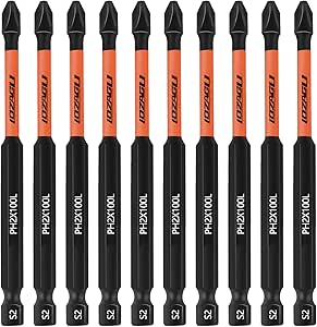 LOZAGU 10-Piece Phillips Bits #2 Impact Magnetic, S2 Alloy Steel, 4 ...