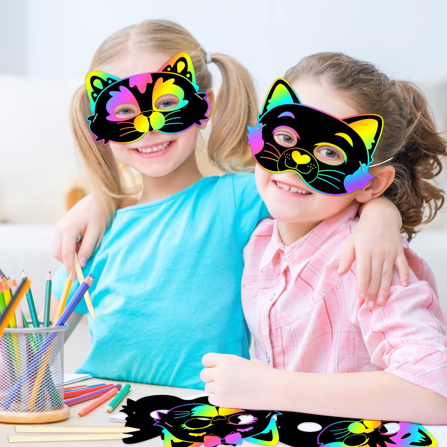 Snapklik.com : 24Pcs Cats DIY Scratch Masks, Animal Scratch Paper Mask ...