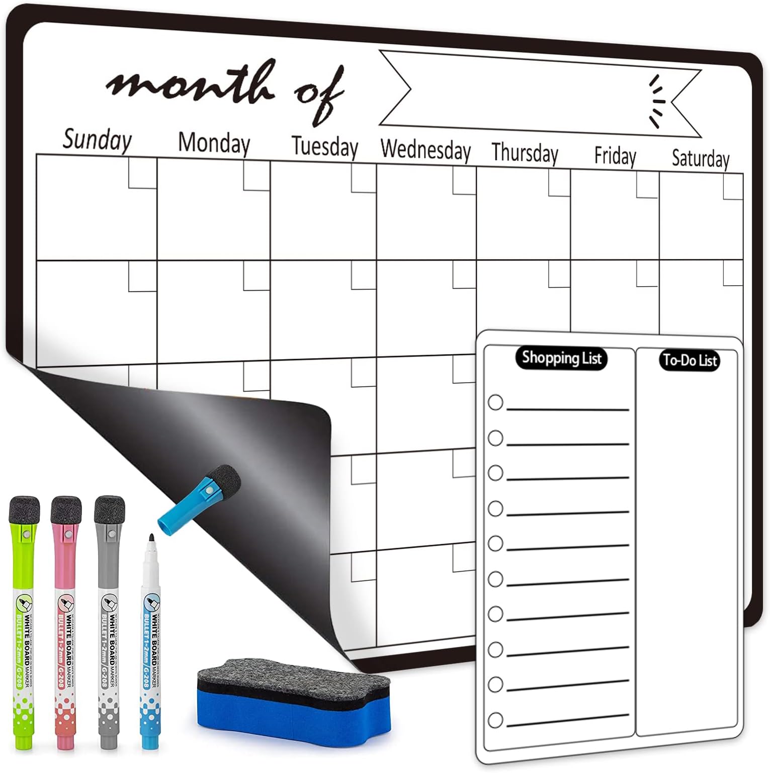 Magnetic Dry Erase Calendar for Refrigerator, 2 Pack Monthly and Weekly ...