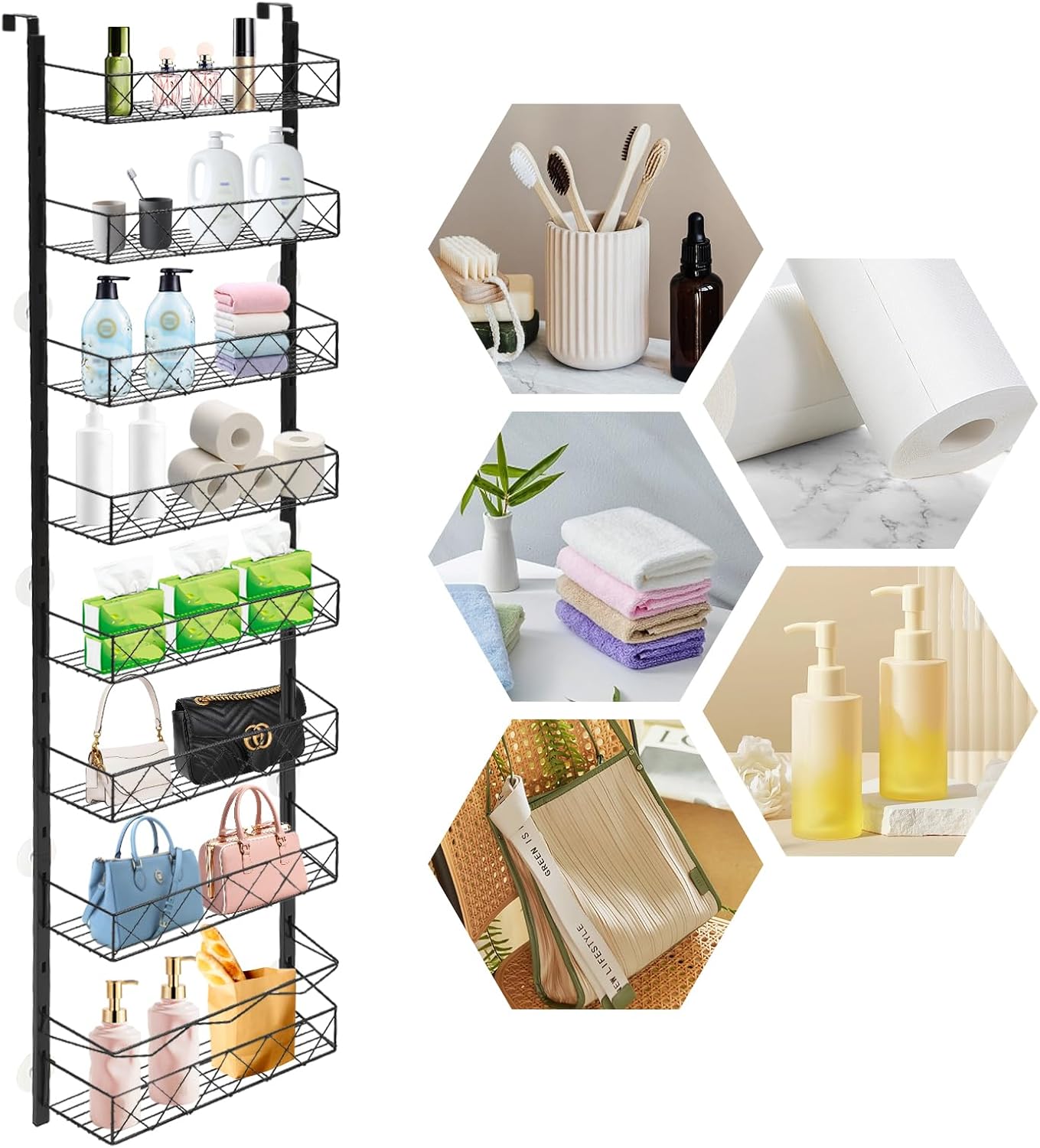 PIOJNYEN Over Door Storage Organiser Rack, 8-Tier Kitchen Hanging ...