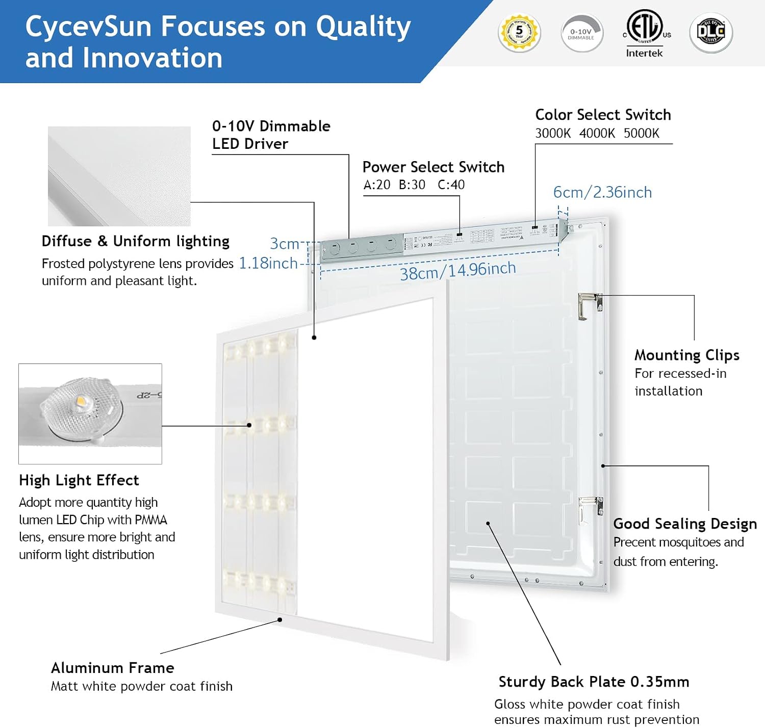 Luz LED de pantalla plana de 2 x 2, luz de techo abatible 3000K 4000K ...
