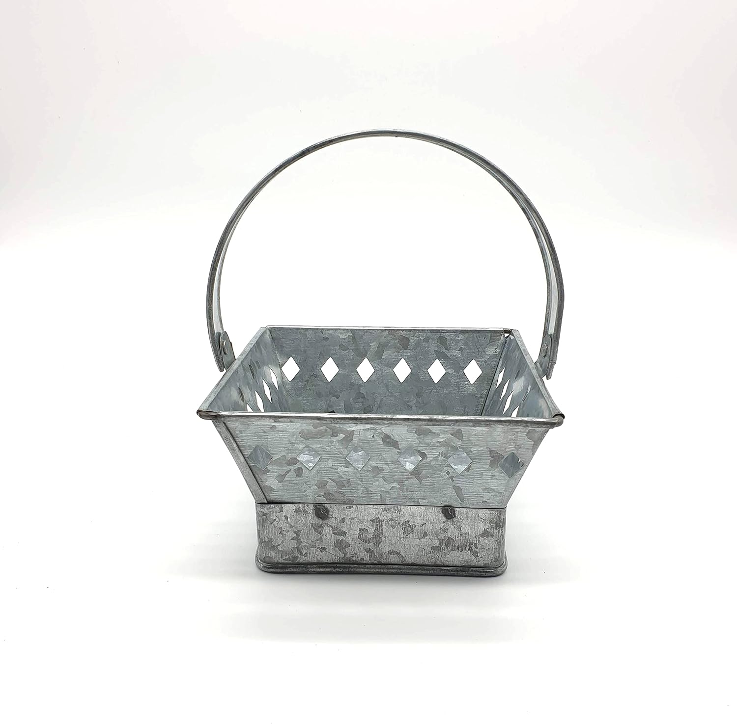 Galvanised Mini Metal Basket Planter, Metal Flower Pot - BigaMart