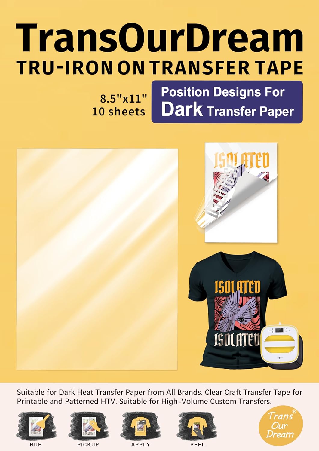 Amazon.com: TransOurDream Tru-Iron On Transfer Tape for Inkjet Dark Heat Transfer Paper (10 ...