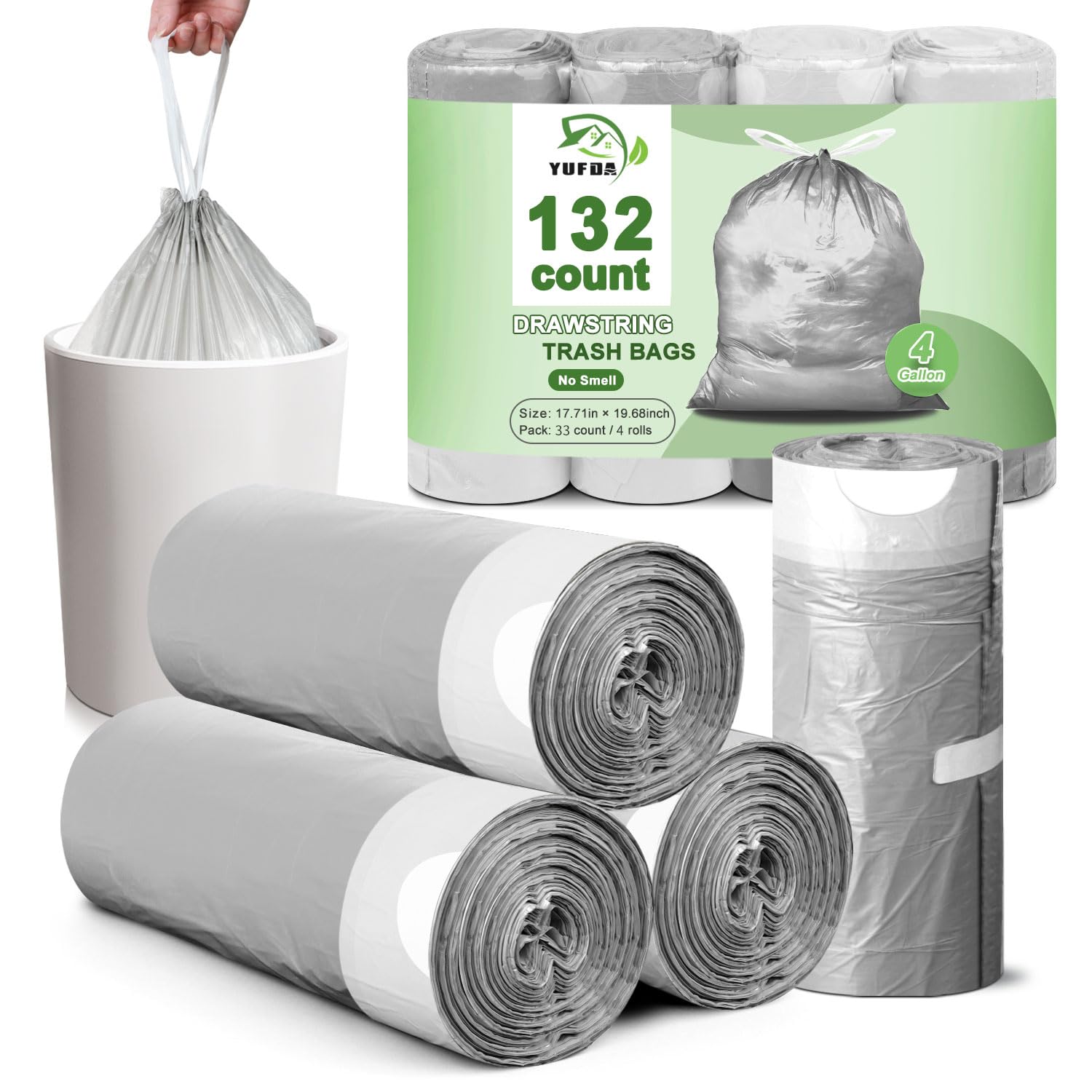 Amazon.com: 132 Count-Small Trash Bags, 4 Gallon Trash Bag Drawstring,White Trash Bags, Bathroom ...