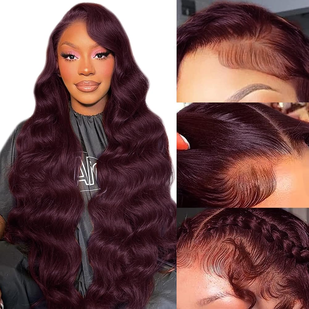 Amazon.com: QNQZ 13x4 Dark Burgundy Body Wave Lace Front Wigs Human ...