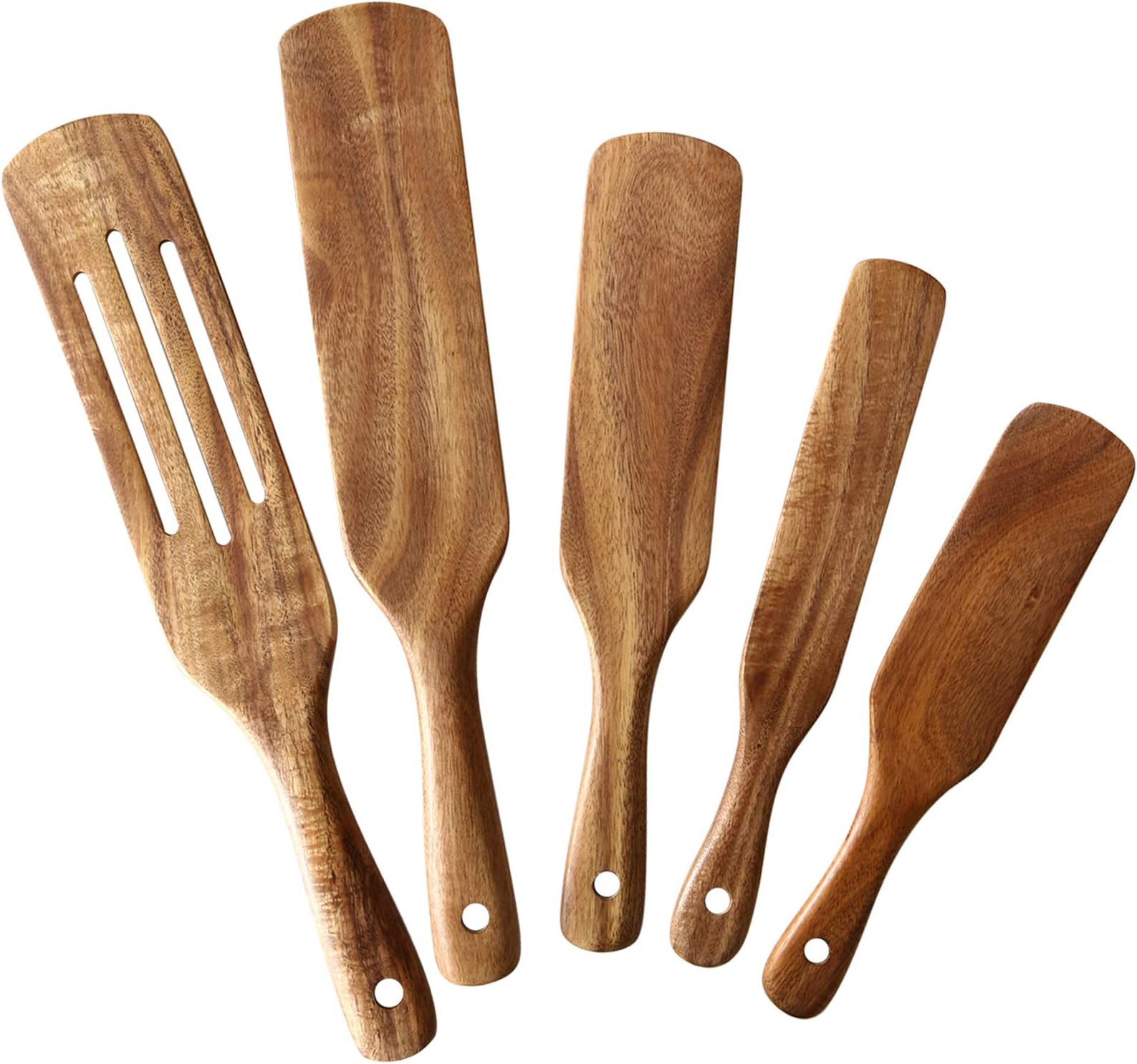 Amazon.com: 5 Pcs Wooden Spurtle Set, Natural Teak Kitchen Utensil Set ...
