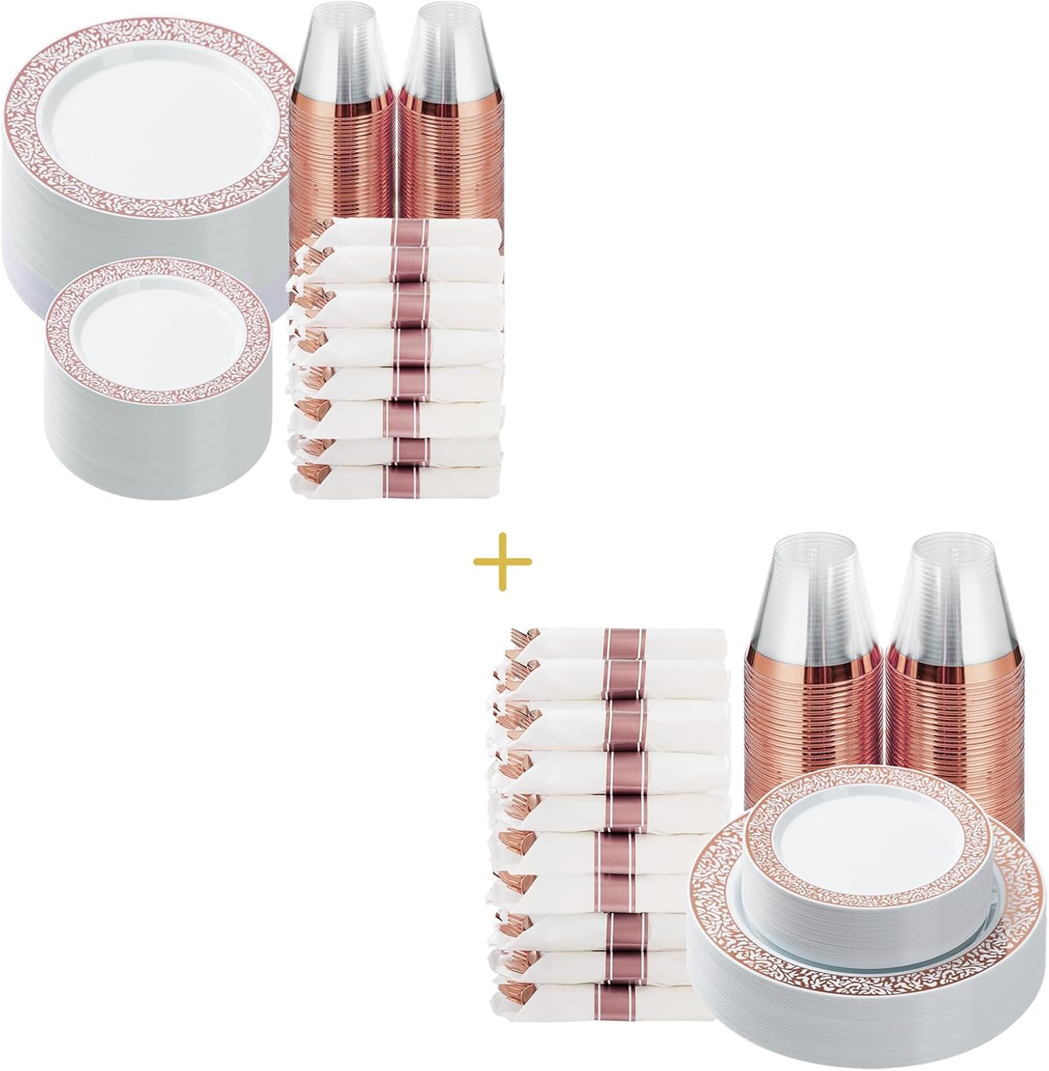 Amazon.com: Goodluck 525 Piece Rose Gold Plastic Dinnerware Set for 75 ...