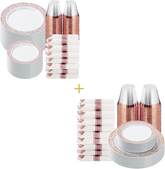 Amazon.com: Goodluck 525 Piece Rose Gold Plastic Dinnerware Set for 75 ...