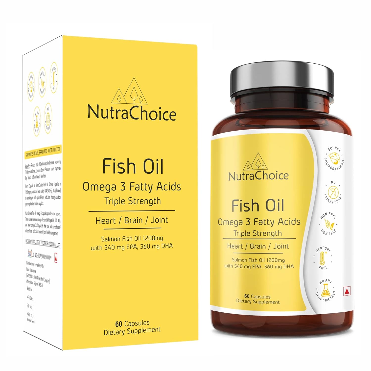 NutraChoice Fish Oil Triple Strength 1200mg (60 Capsules) 540 EPA, 360 ...