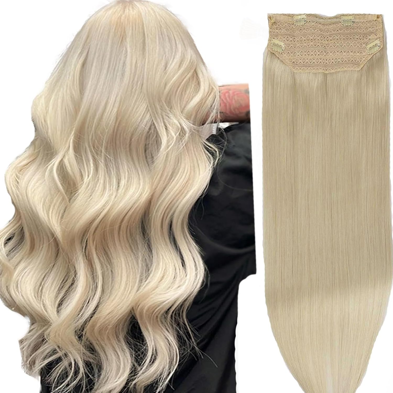 Amazon.com : DIYOMO Halo Hair Extensions -Platinum Blonde Halo Hair ...