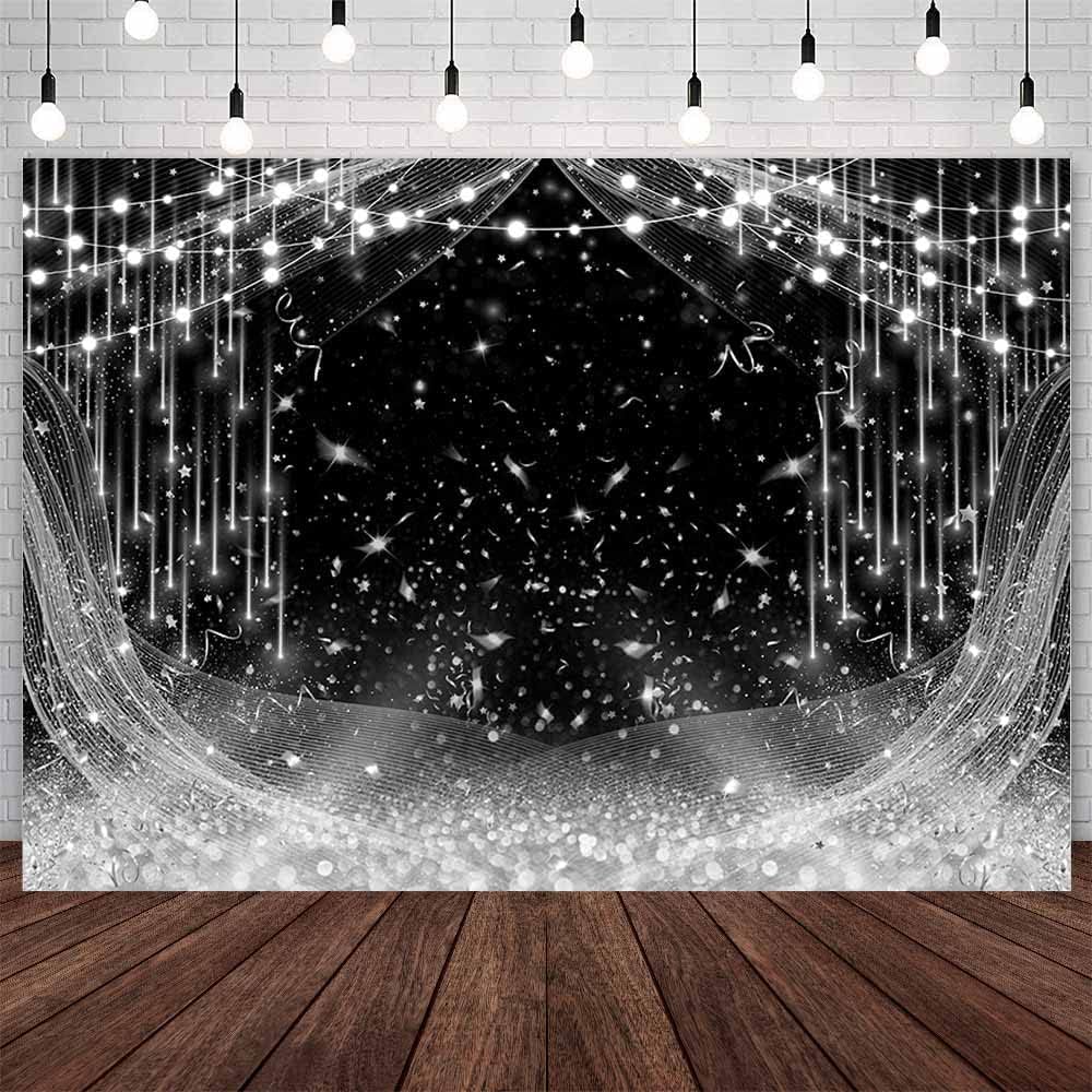 Amazon.com : AIBIIN 7x5ft Black Silver Glitter Backdrop Wedding ...