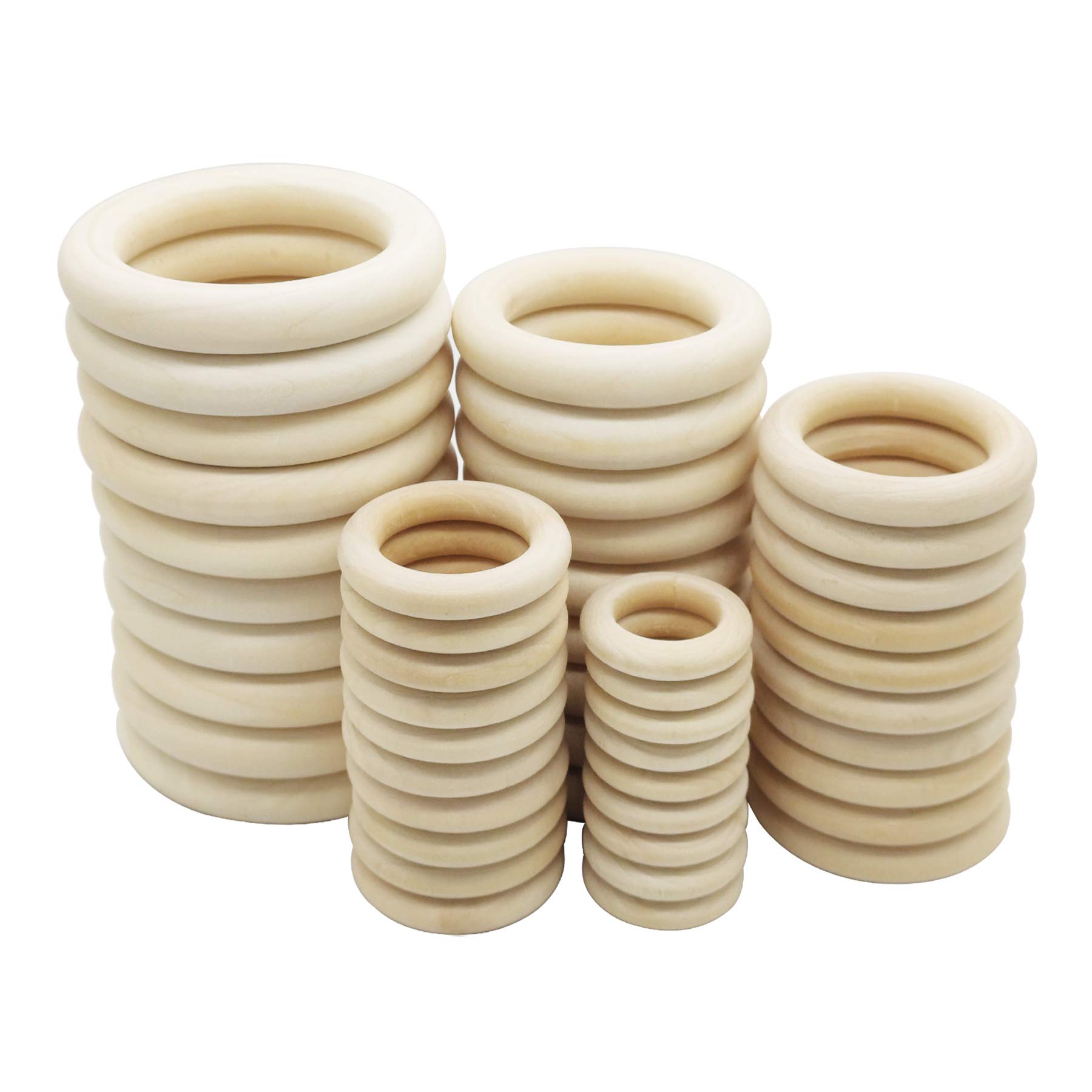 Amazon.com: 50 Pieces Natural Large Wooden Rings for DIY Craft Assorted ...
