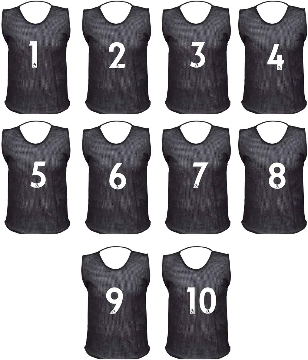 10 MESH BIBS FOOTBALL TRAINING SPORTS BIBS PREMIER LEAGUE NUMBERED (1 ...