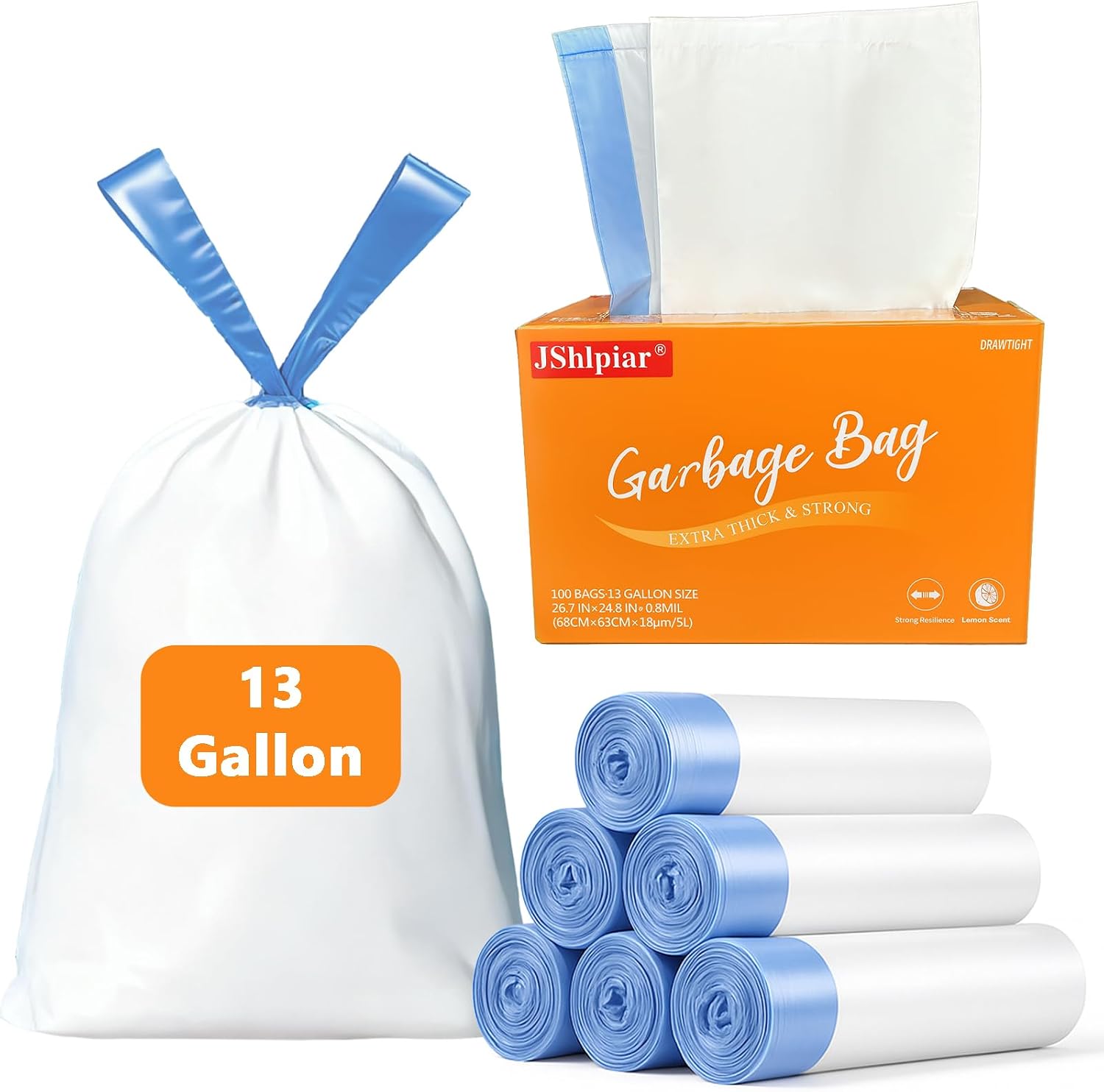 Amazon.com: 13-Gallon Heavy Duty Drawstring Trash Bags - Extra Thick ...