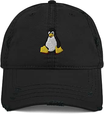 MTN TOOL Linux Distressed Dad Hat Tux Hat Black at Amazon Men’s ...