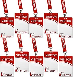 Visitor ID Badge Card with Lanyard Clip - Reusable Temporary Pass, Heavy Duty Plastic Name Tag ...