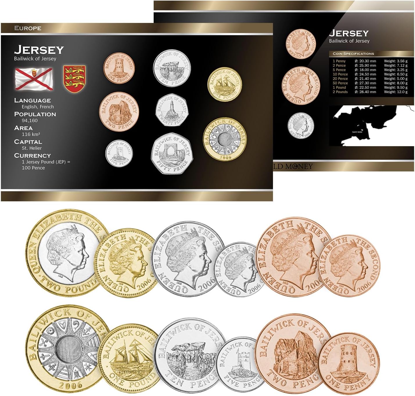 God Save The Queen Jersey 8 Uncirculated Coin Set 1p 2p 5p 10p 20p 50p ...