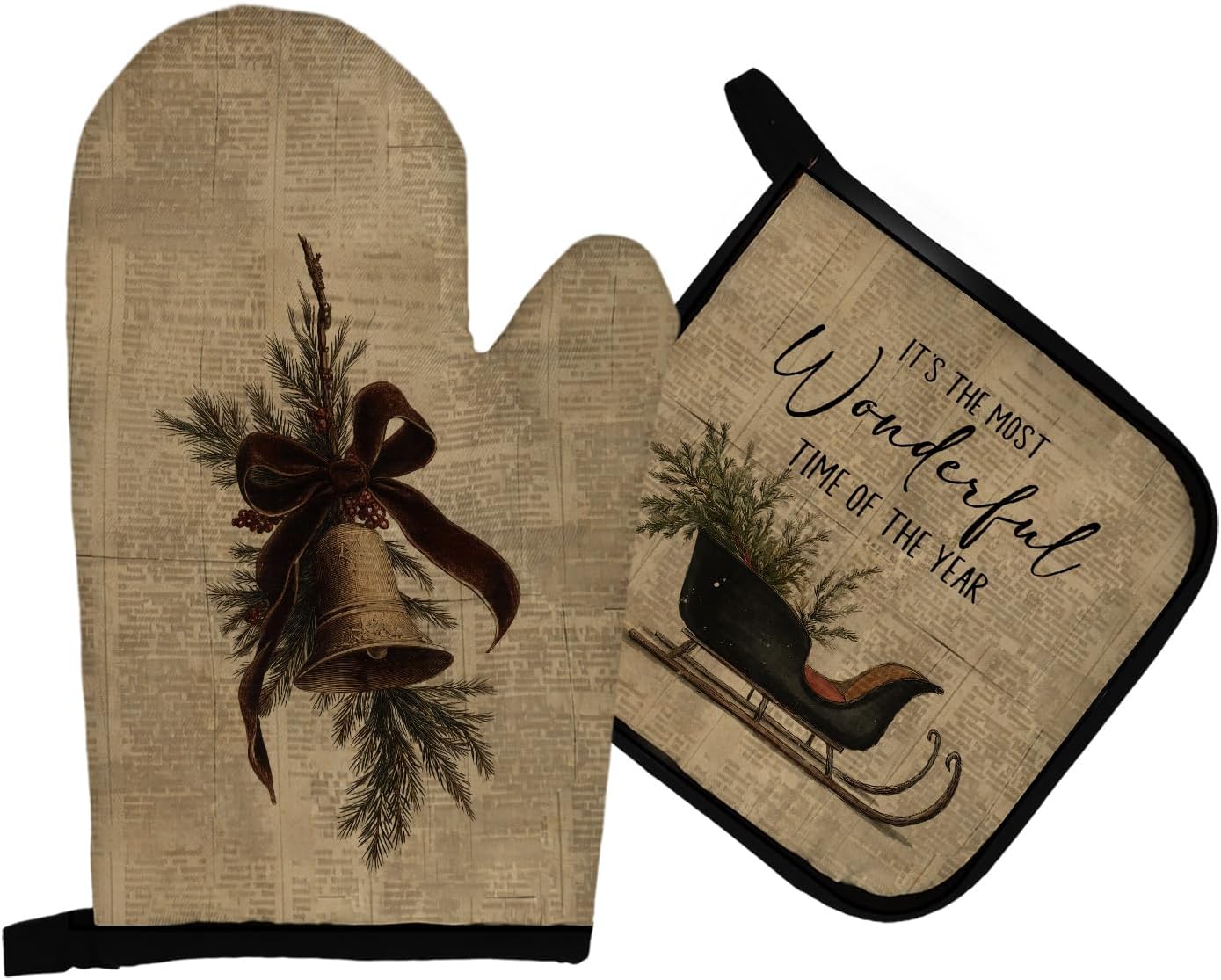 Amazon.com: Qeheb Vintage Christmas Oven Mitts and Pot Holders Sets ...