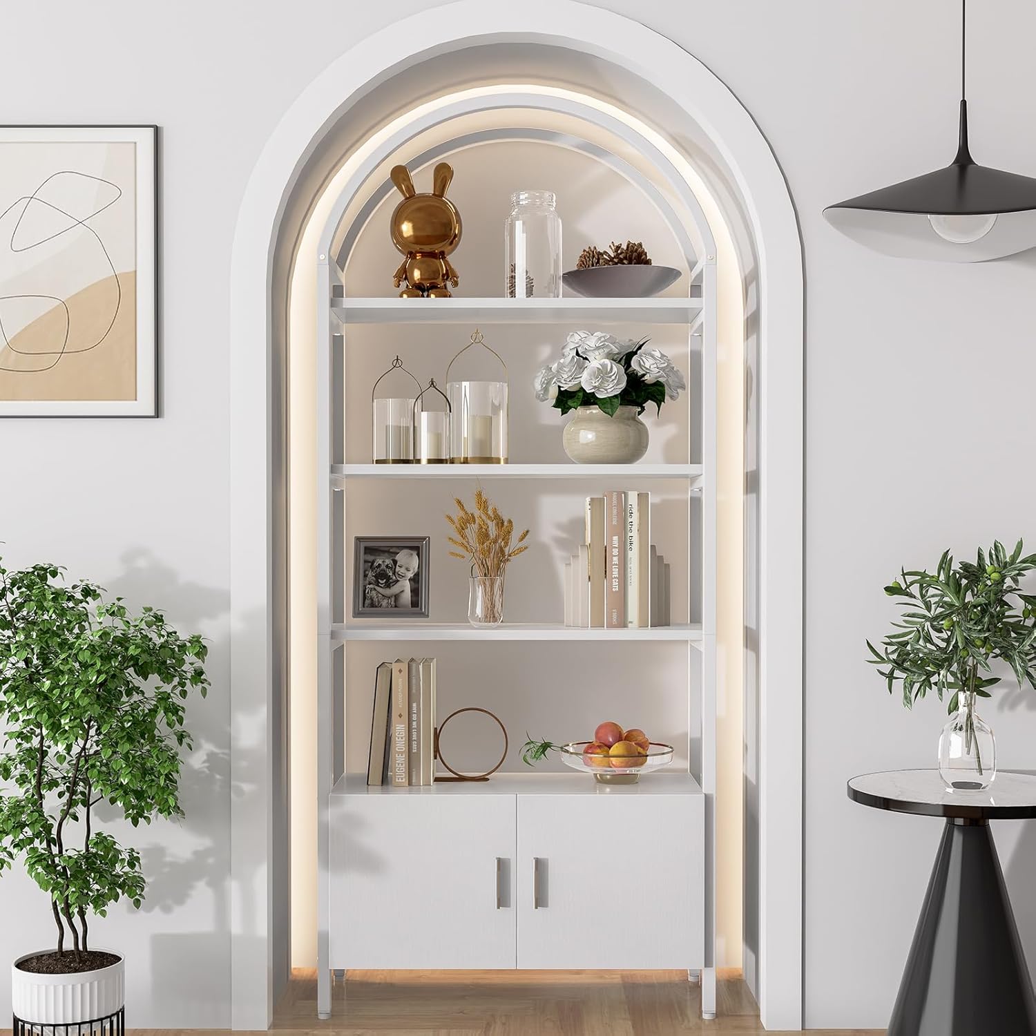 ciontwo Arched Book Shelf, Bookcase with Doors Storage, 180cm Tall ...
