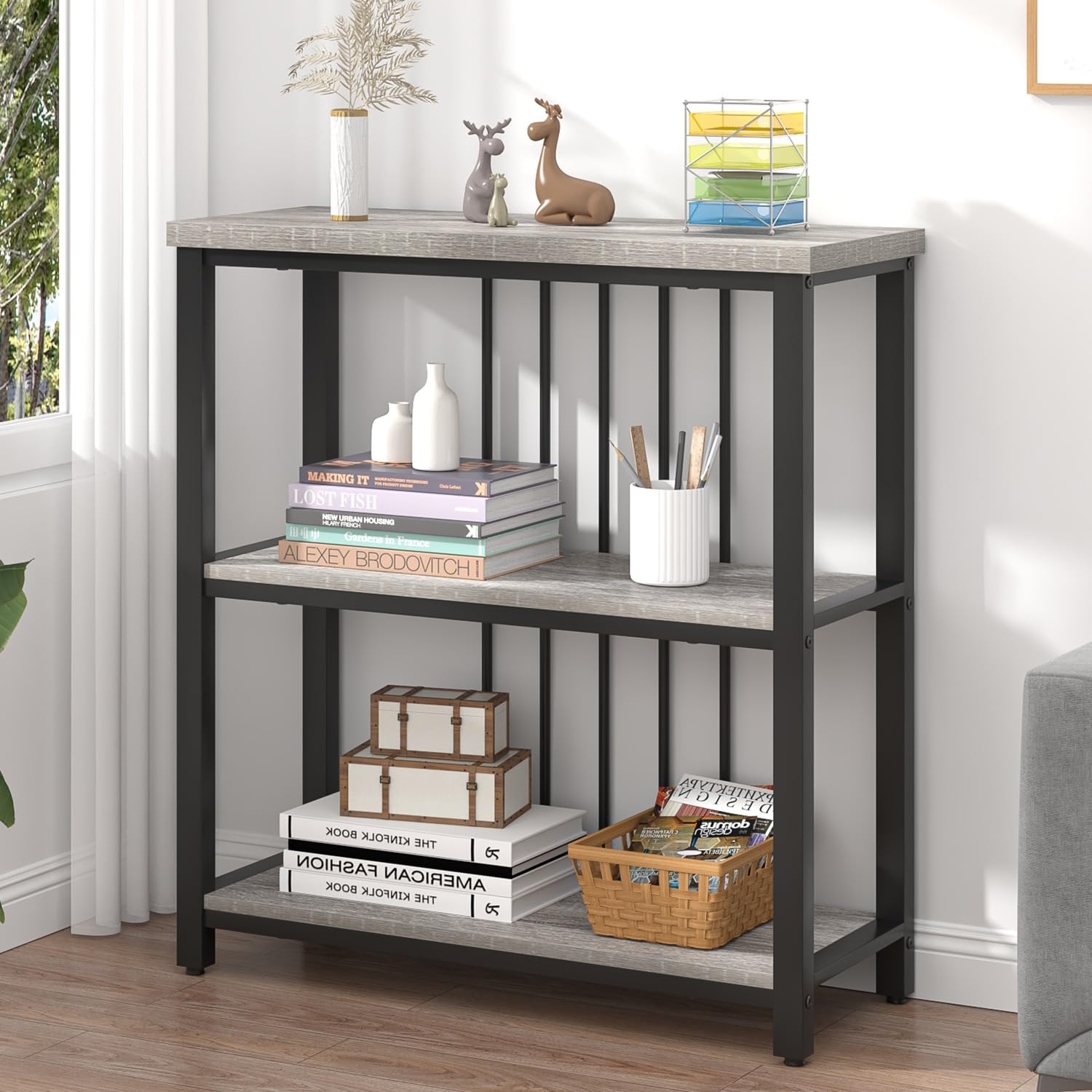 Amazon.com: FOLUBAN 3 Tier Bookshelf, Short Bookcase for Small Space ...