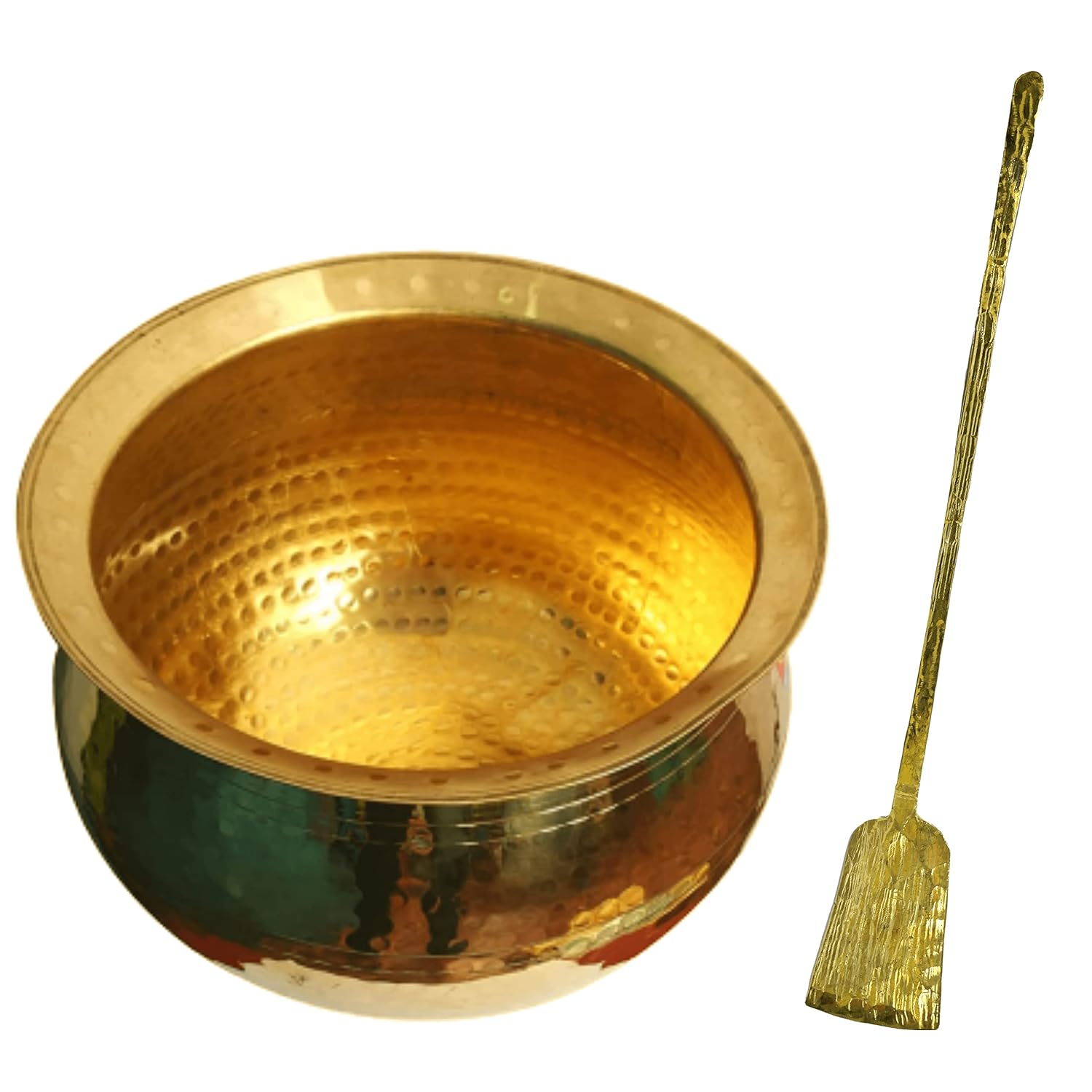 HOKOYA Brass Handi with Brass Spatula for Cooking | Brass Utensils for ...