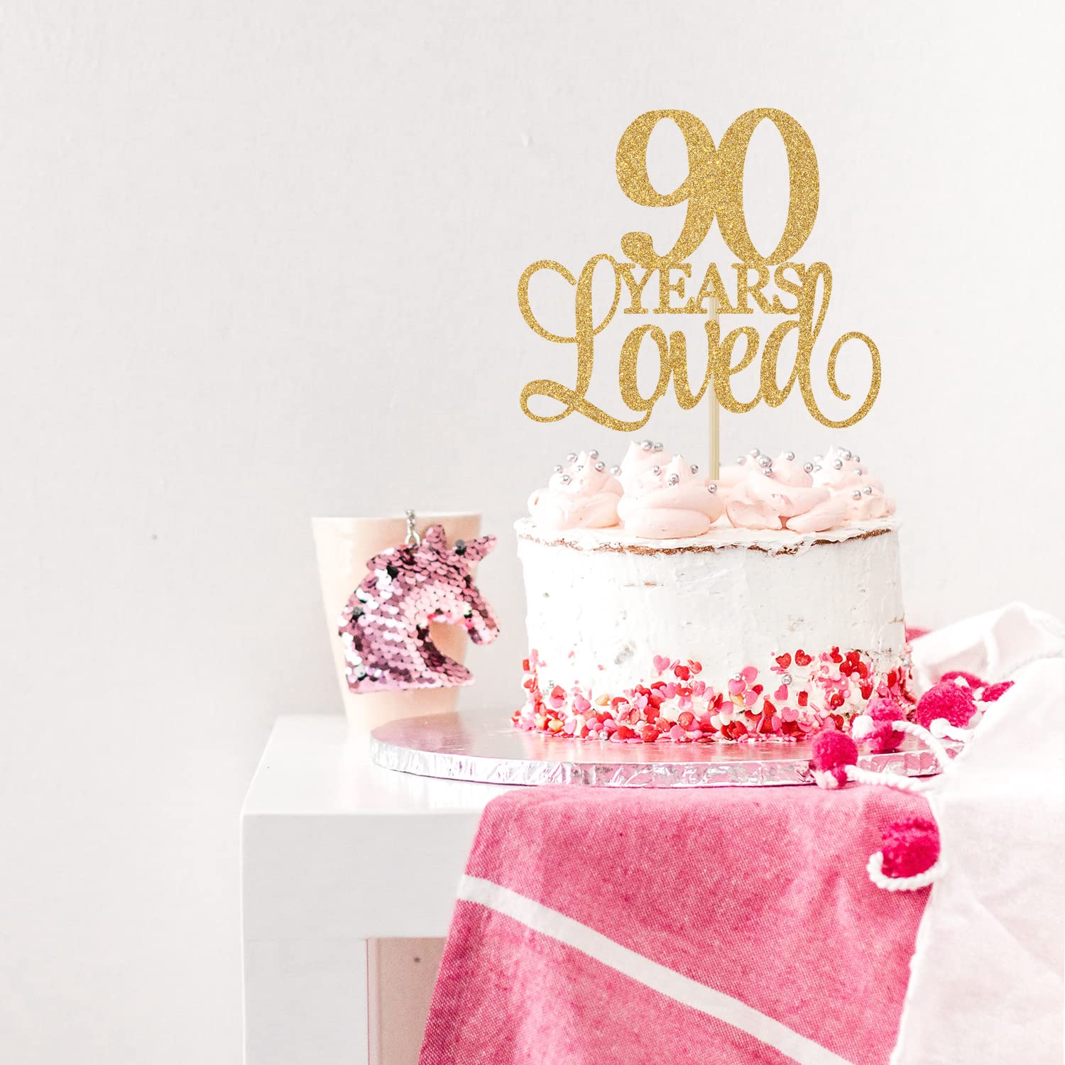 Snapklik.com : 90 Years Loved Cake Topper, Cheers To 90 Years, 90th ...