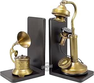 Amazon.com: Wooden Bookends Vintage Brass Gramophone & Candlestick ...