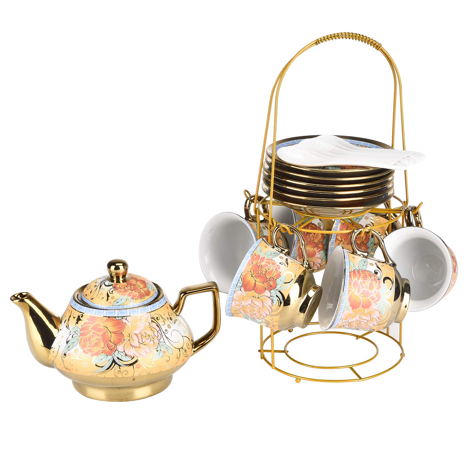 Buy 20 Piece European Ceramic Tea Set Porcelain Tea SetWith Metal ...