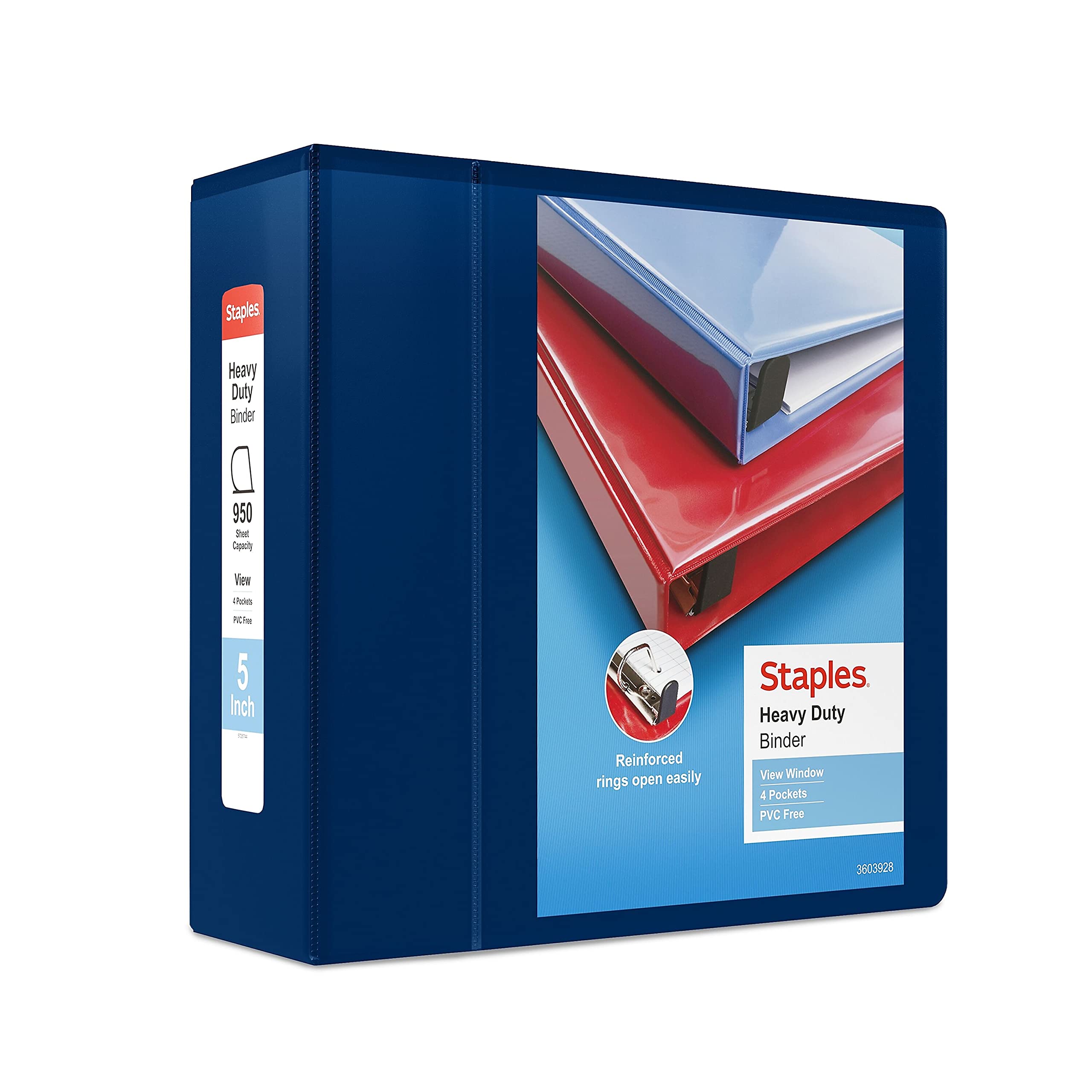 Amazon.com : Staples Heavy Duty 5-inch 3-Ring View Binder with D-Rings ...