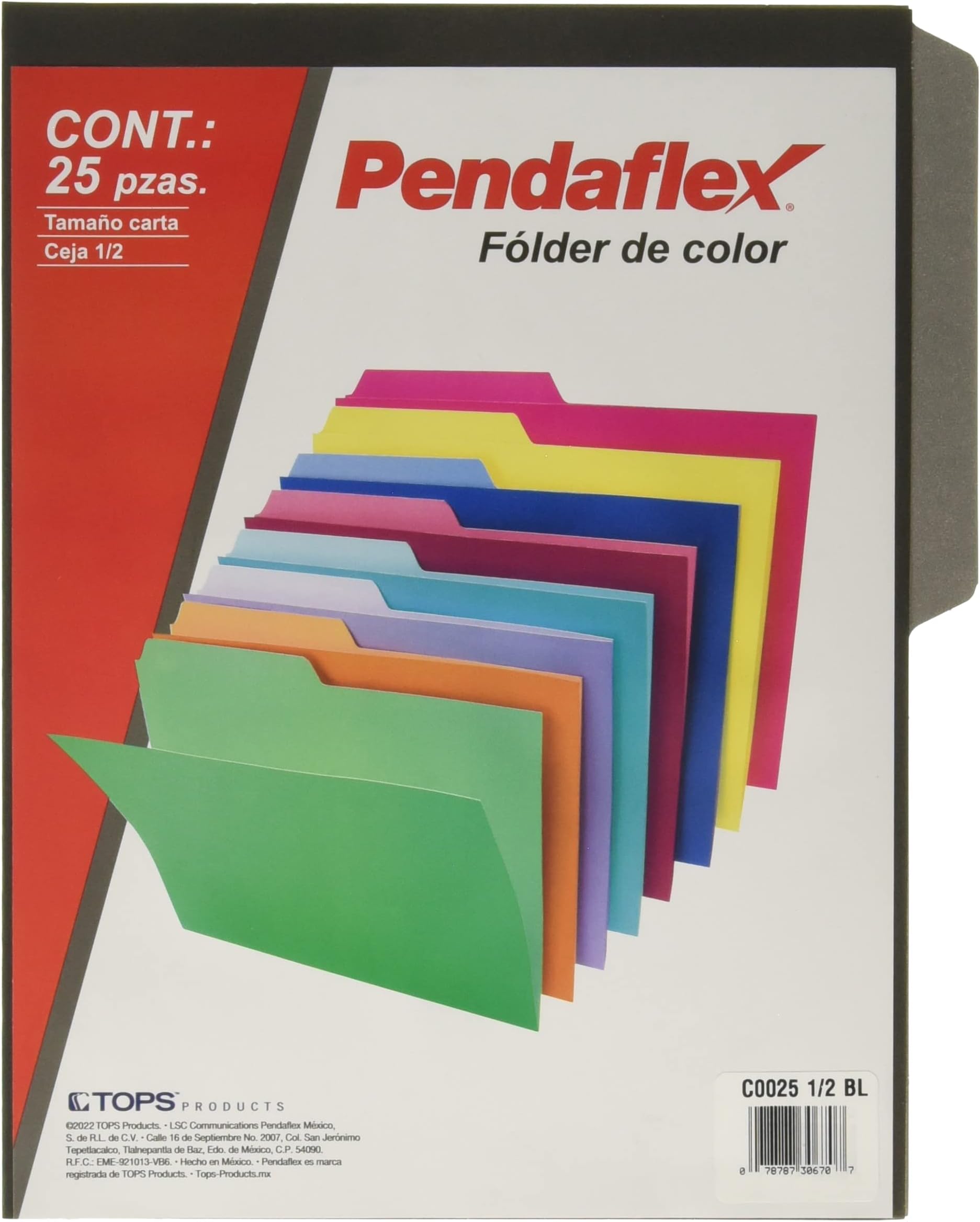 Pendaflex C0025 1/2 BL Fólder de Color Bitono Tamaño Carta Ceja 1/2 ...