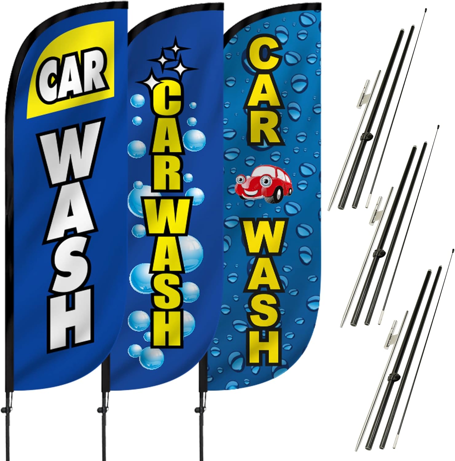 LookOurWay 5-Feet Tall Car Wash Themed Feather Flag Banner for Business Advertising 3-Pack ...