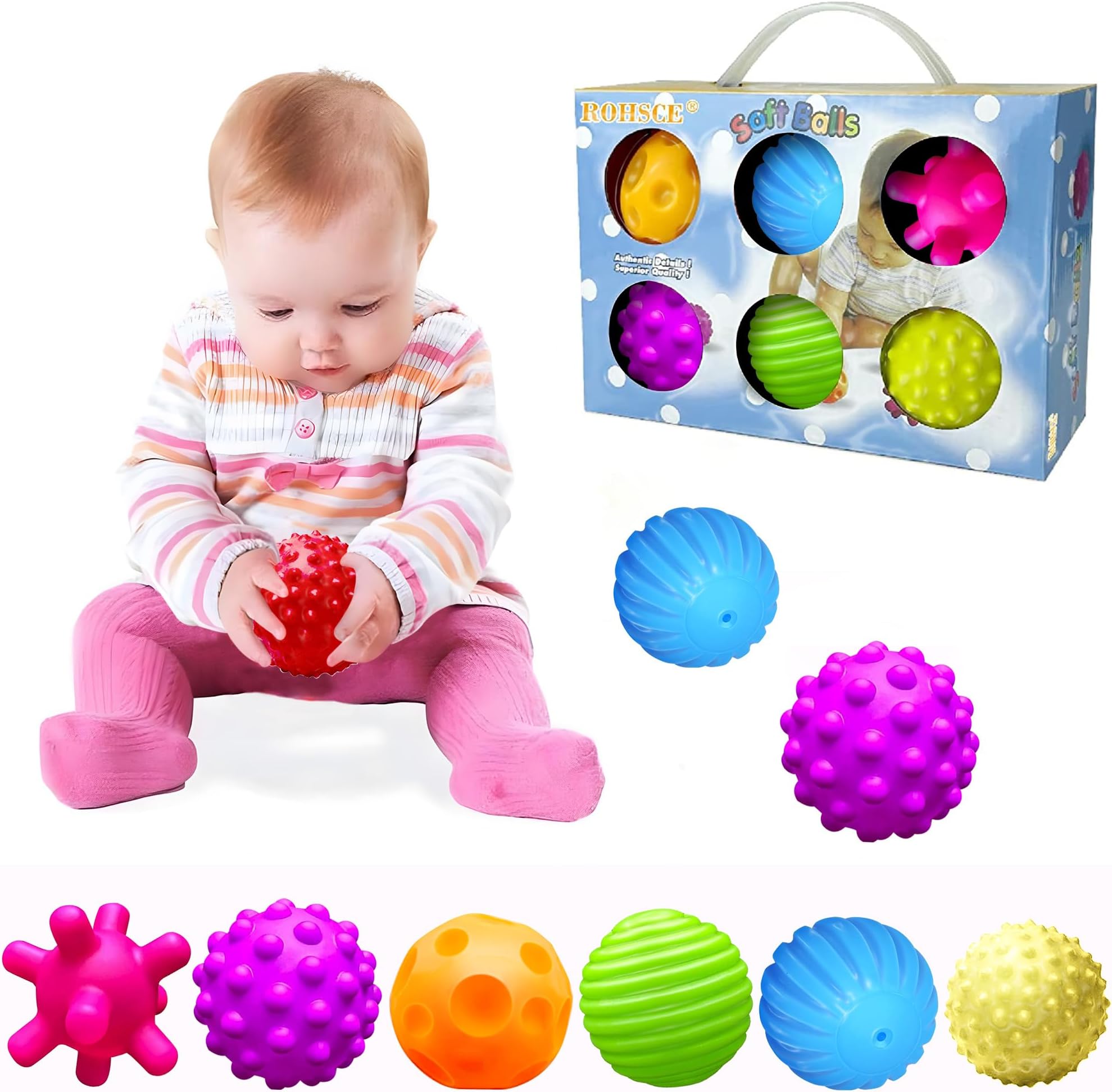 ROHSCE Textured Ball Set Baby, Sensory Balls Kids, Baby Squeeze Balls ...