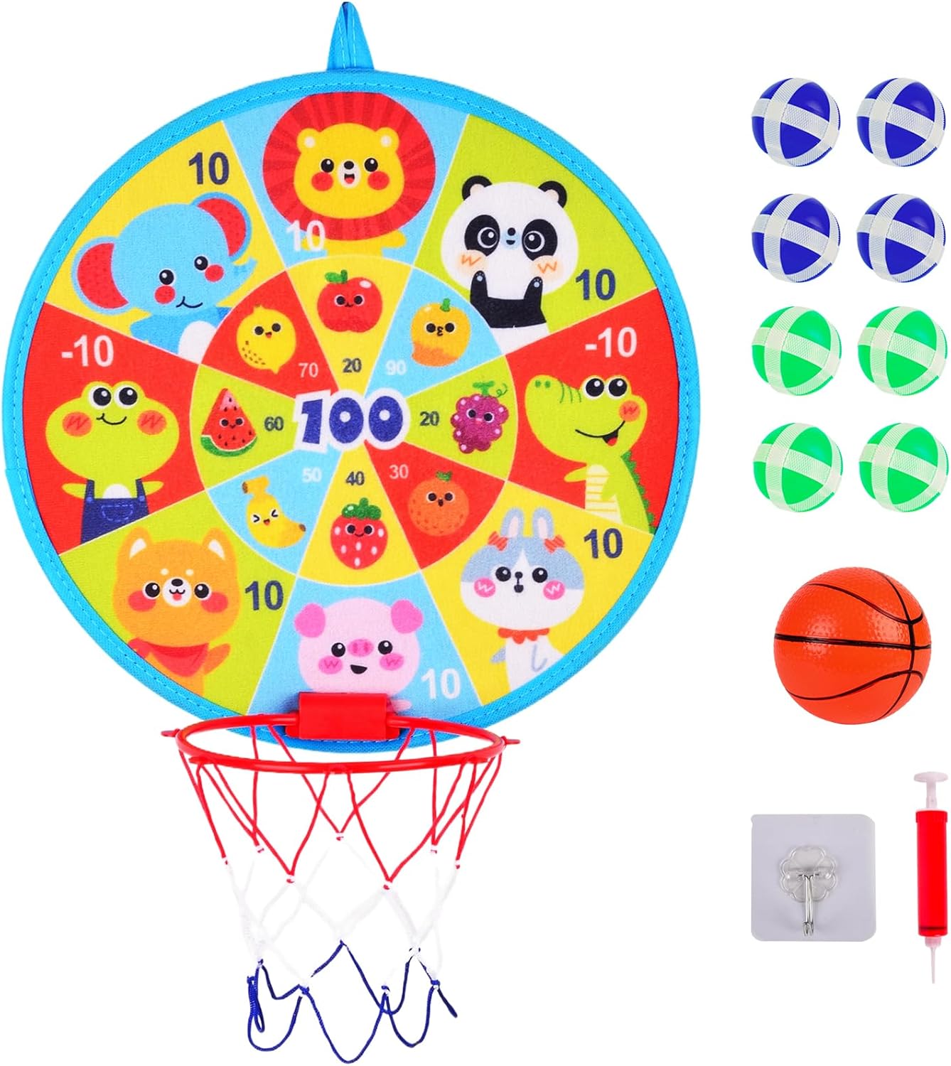 Amazon.com: Toddlers Indoor Outdoor Basketball Hoop, Velcro Dart Board ...