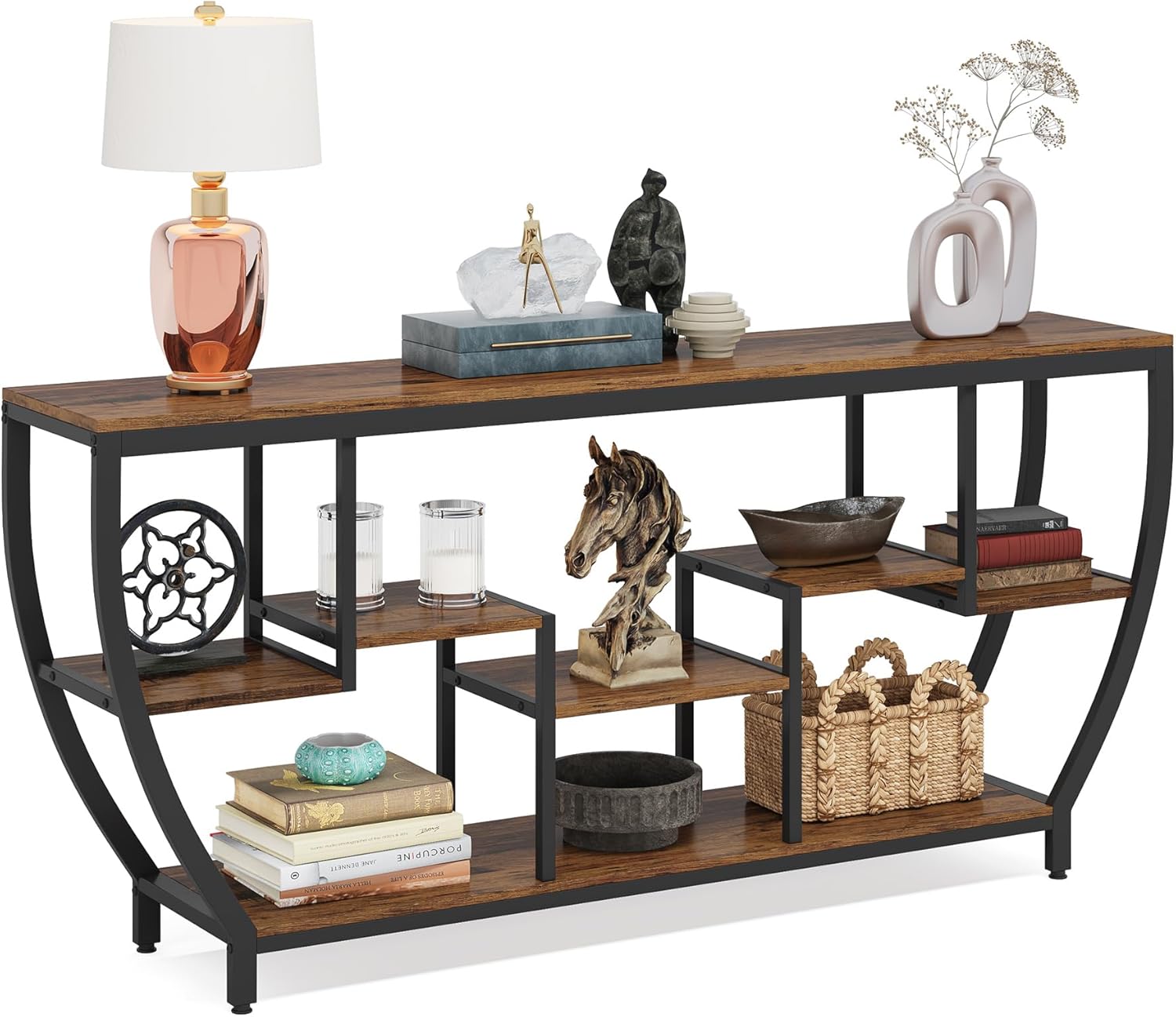 Tribesigns 180cm Long Console Table, Rustic Console Table with Shelves ...