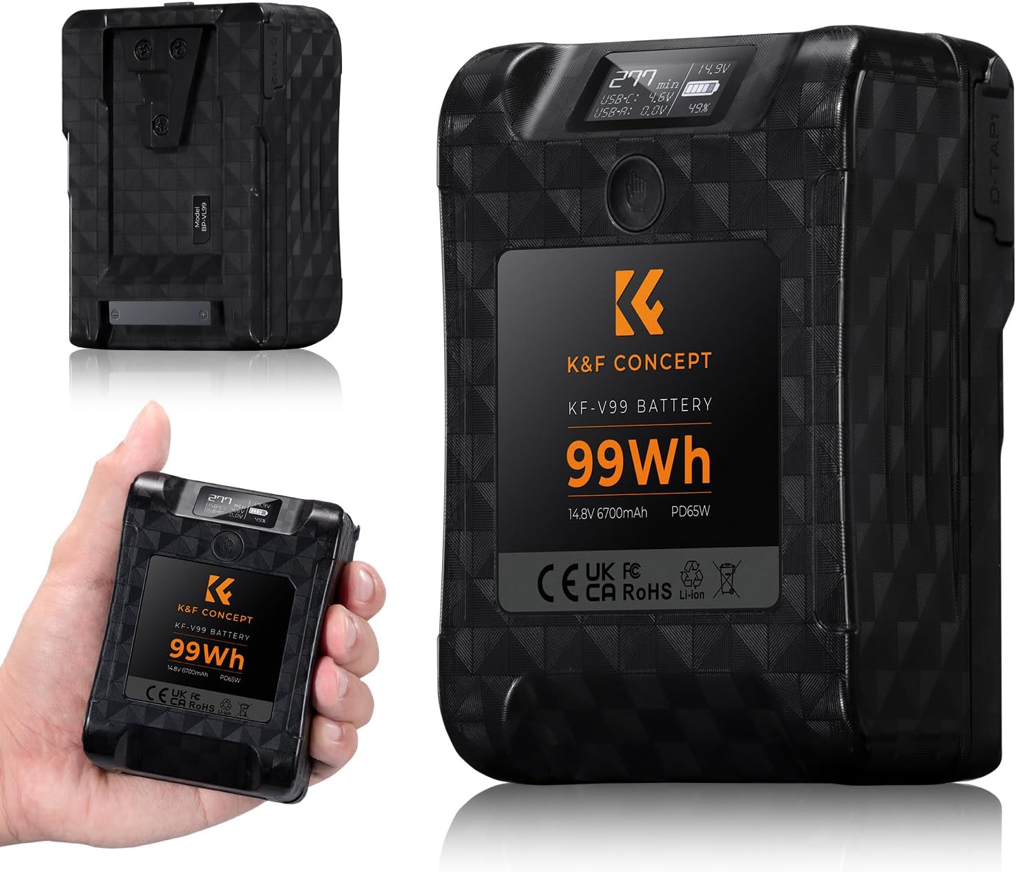 K&F Concept V Mount Battery 99Wh (6700mAh) Mini V-Mount Battery with PD ...