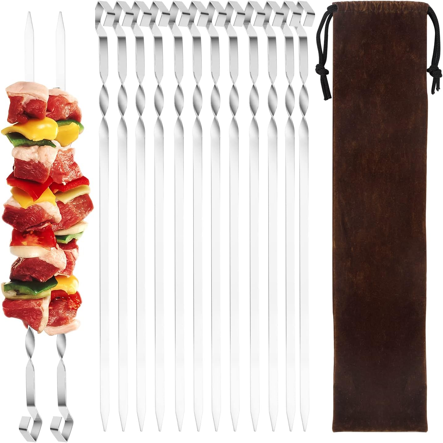 Amazon.com : 17" 12 Pack - Metal Skewers Flat Long Kabob Skewers Wide ...