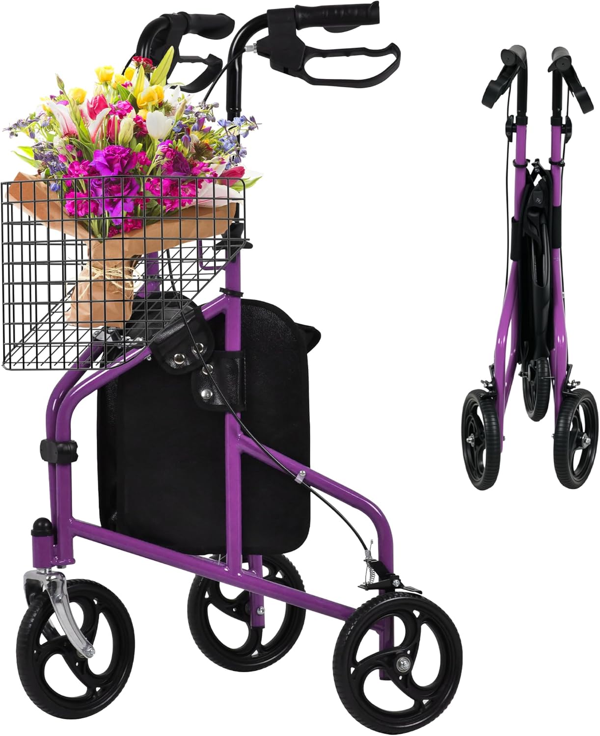 Advwin Rollator Walker 3 Wheel, Mobility Aid with Basket and Tray ...