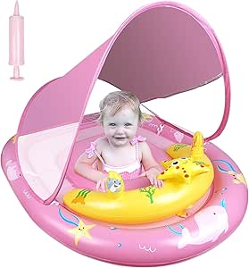 Baby Pool Float with UPF50+ Sun Canopy, Baby Swimming Float with Adjustable Safety Seat, Toddler ...