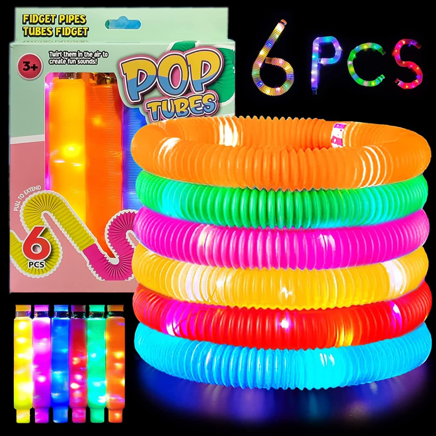 Buy Aganta Fidget LED Pop Tube Toys Pack Pull & Pop Tube Sensory Fidget ...