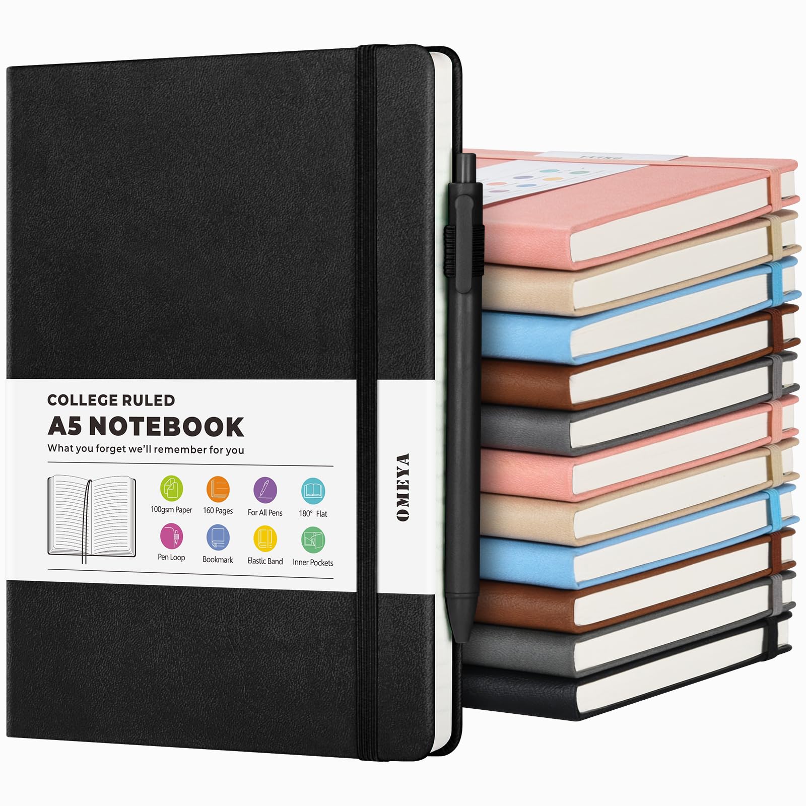 Amazon.com : 12 Pack Journal Notebooks for Work with 12 Pens, A5 ...