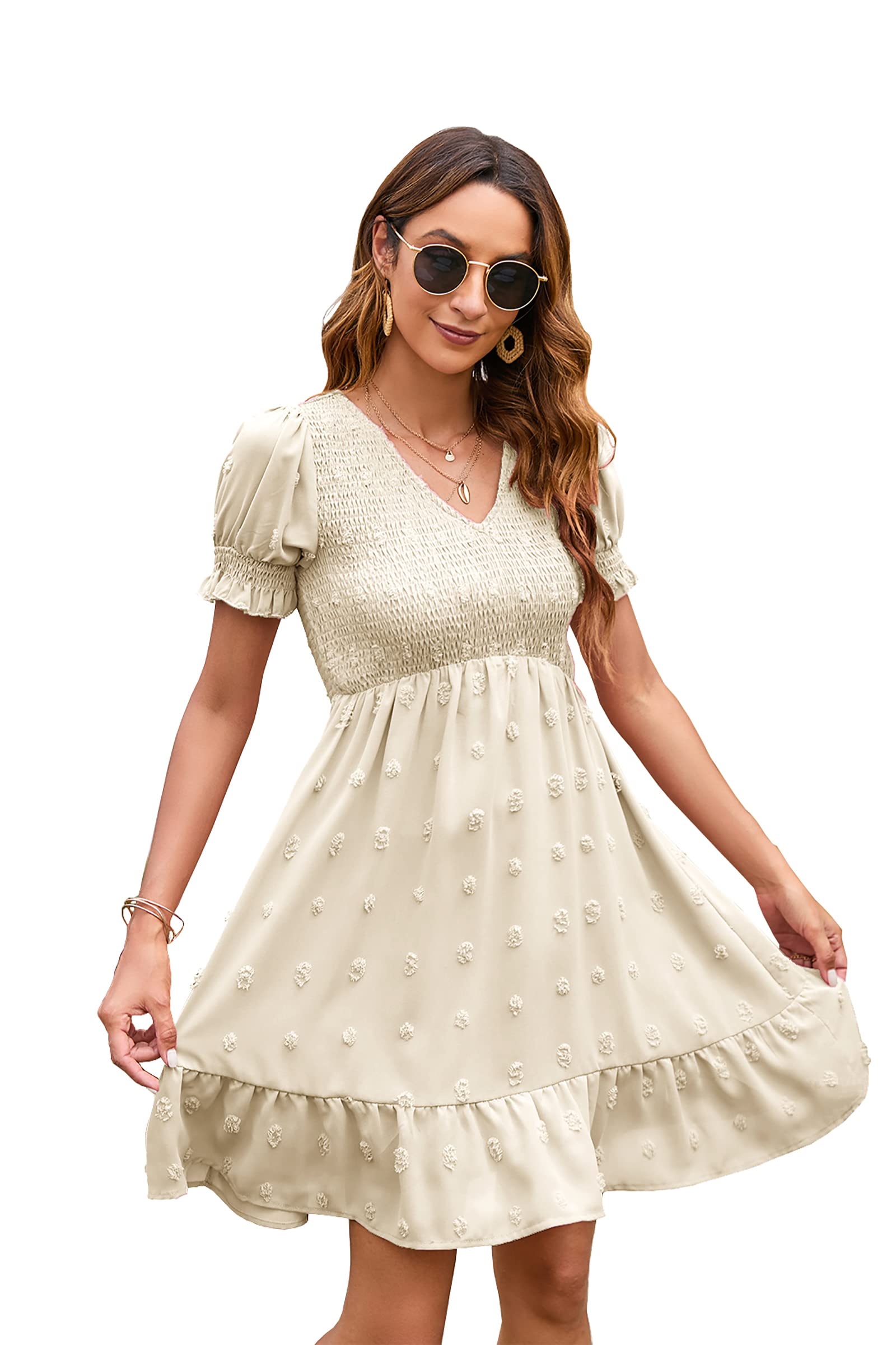MURMUREY Womens Off Shoulder Summer Dresses Square Neck Short Sleeve ...