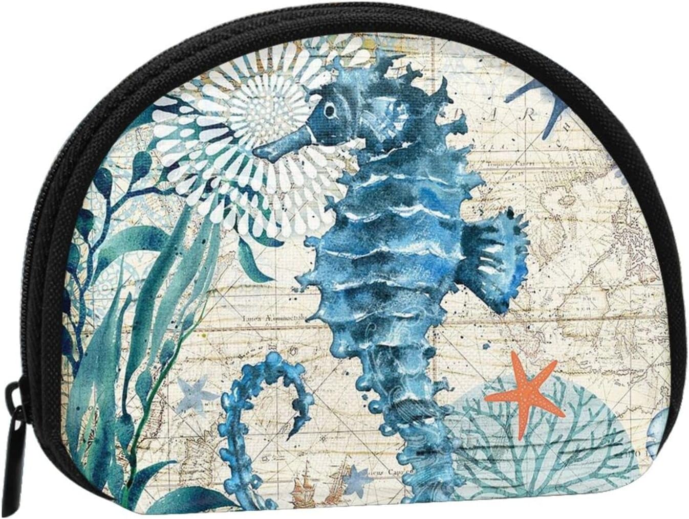 Amazon.com: Blue Seahorse Nautical Map.png Coin Purse Small Change ...