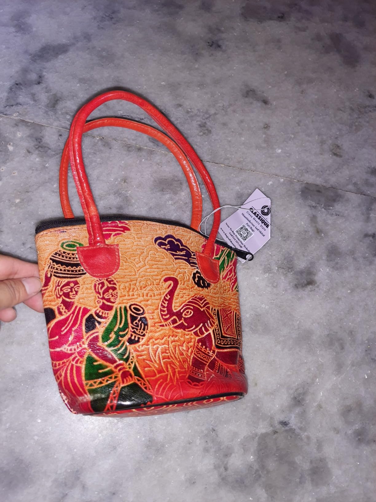 Buy CLASSIQUE Womens Shantiniketan Pure Leather Ethnic Printed Hand Bag ...