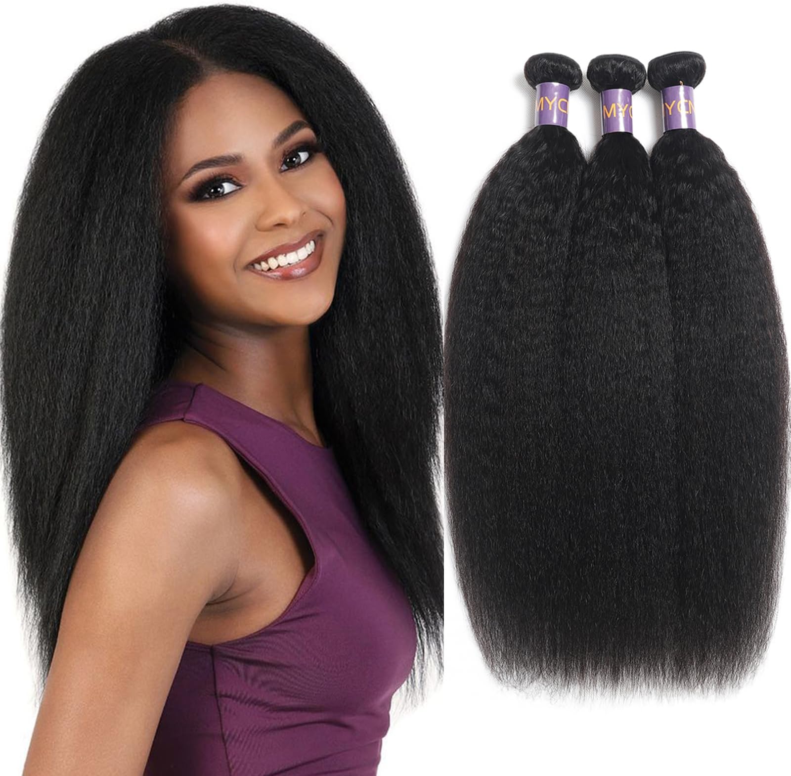 Amazon.com : Ladiaryf Kinky Straight Human Hair Bundles Short Brazilian Virgin Hair Bundles Yaki ...