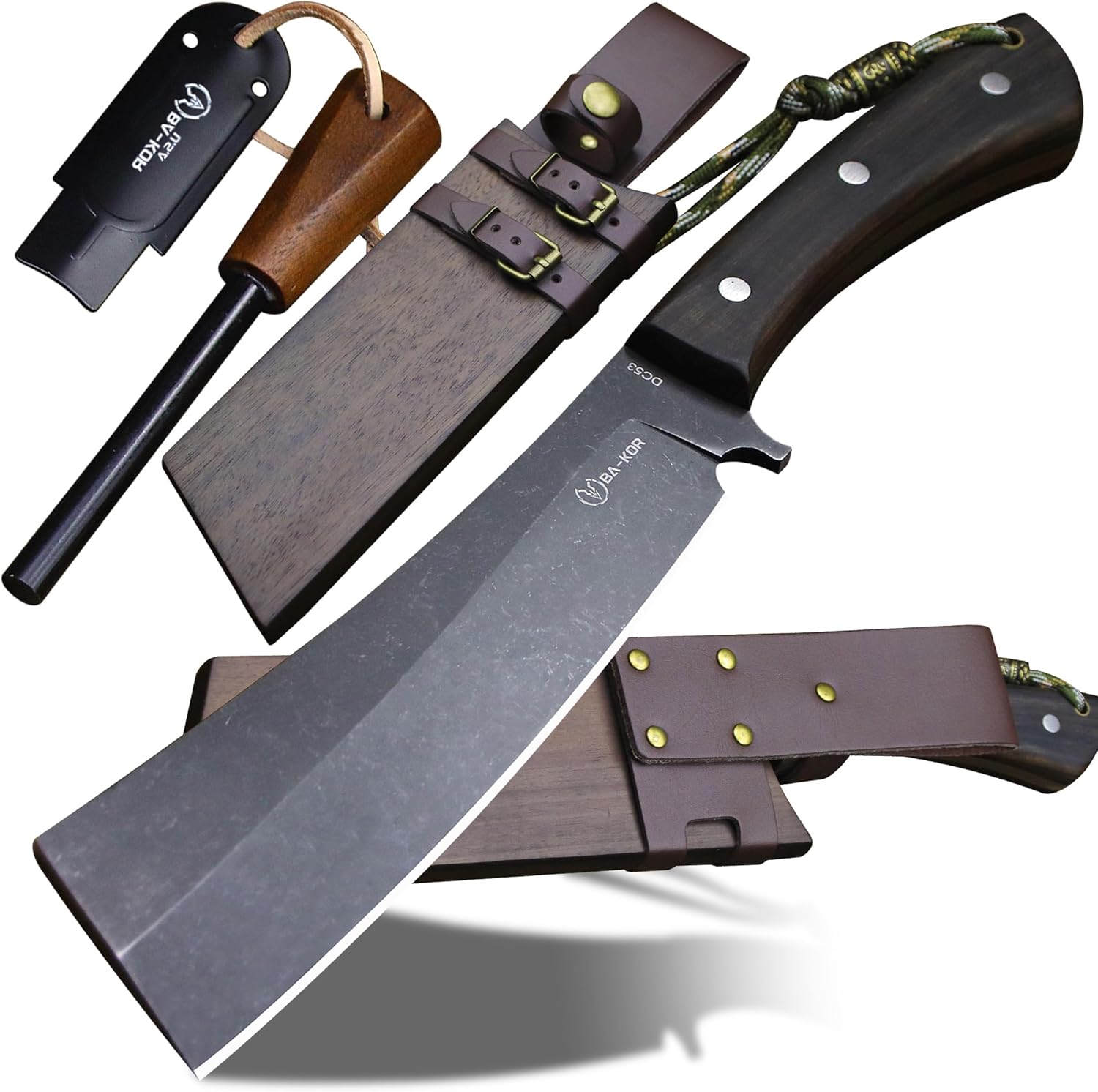 Amazon.com: BA-KOR (Pioneer ) (14.6") DC53 steel 6mm thickened full Tang fixed knife+ Wooden ...