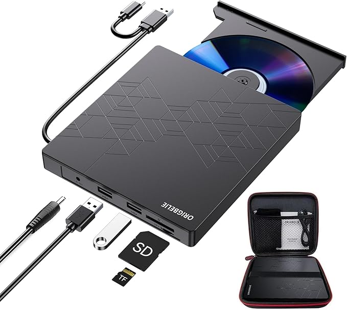 Amazon.com: ORIGBELIE External CD DVD Drive, CD Burner USB 3.0 with 2 ...